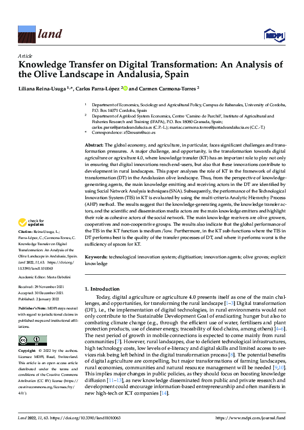 (PDF) Knowledge Transfer on Digital Transformation: An Analysis of the Olive Landscape in ...