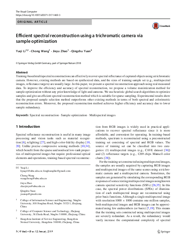 (PDF) Efficient spectral reconstruction using a trichromatic camera via sample optimization ...