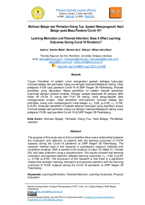 (PDF) Motivasi Belajar dan Perhatian Orang Tua: Apakah Mempengaruhi Hasil Belajar pada Masa ...
