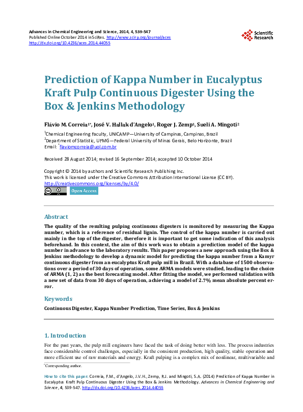 (PDF) Prediction of Kappa Number in Eucalyptus Kraft Pulp Continuous ...