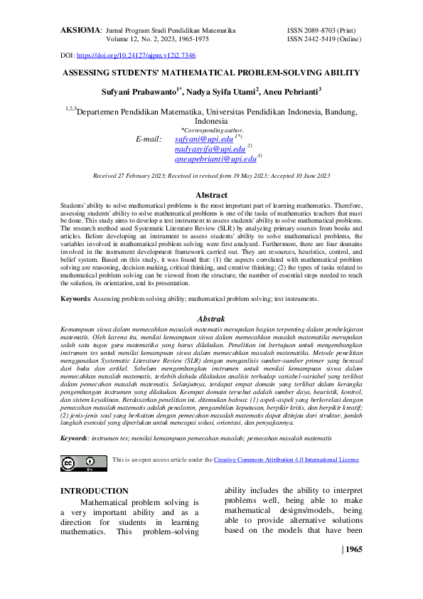 (PDF) Assessing Studentsâ€™ Mathematical Problem-Solving Ability