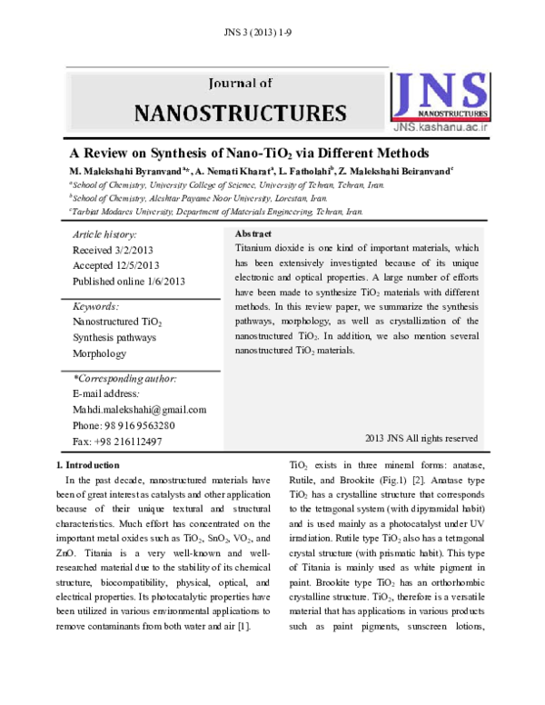 (PDF) A Review on Synthesis of Nano-TiO2 via Different Methods