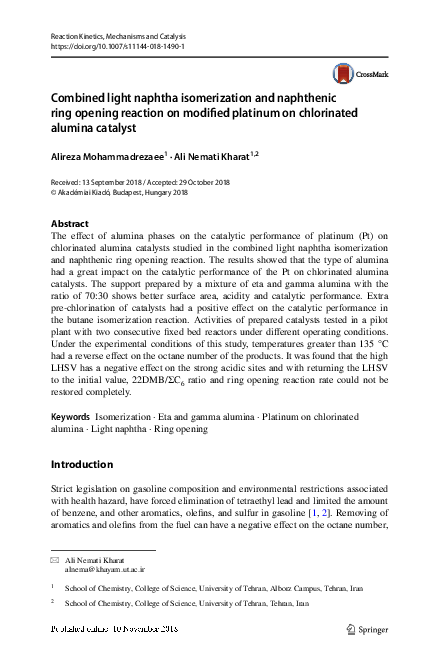 (PDF) Combined light naphtha isomerization and naphthenic ring opening ...