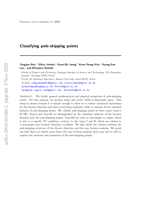 (PDF) Classifying pole-skipping points