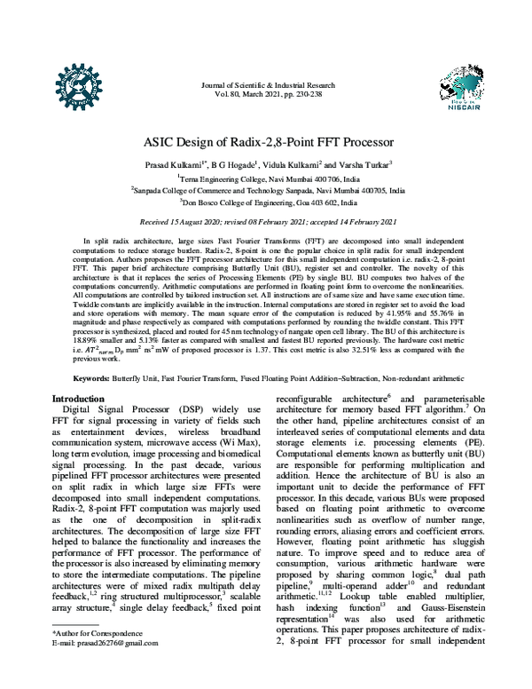 (PDF) ASIC Design of Radix-2, 8-point FFT Processor