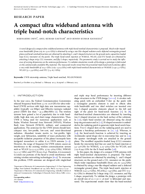 (PDF) A compact ultra wideband antenna with triple band-notch characteristics