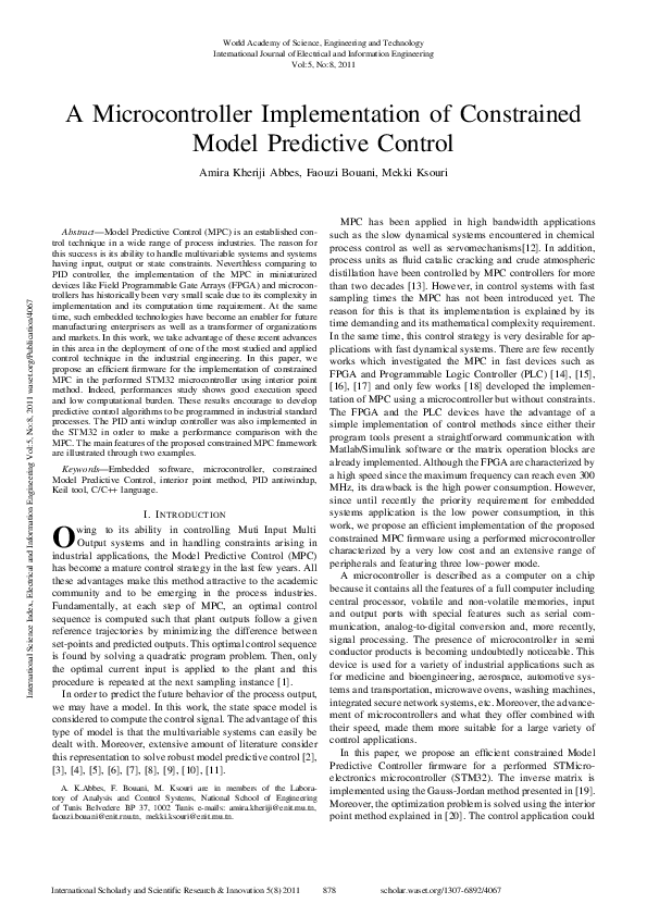 (PDF) A Microcontroller Implementation of Constrained Model Predictive Control