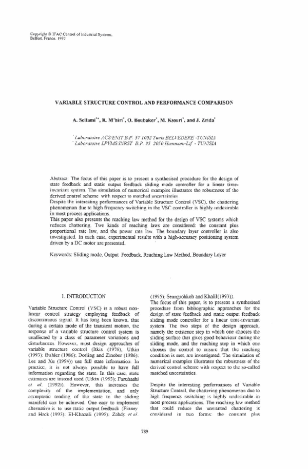 Pdf Variable Structure Control And Performance Comparison