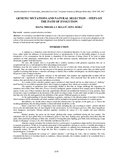 (PDF) Genetic Mutations and Natural Selection – Steps on the Path of ...