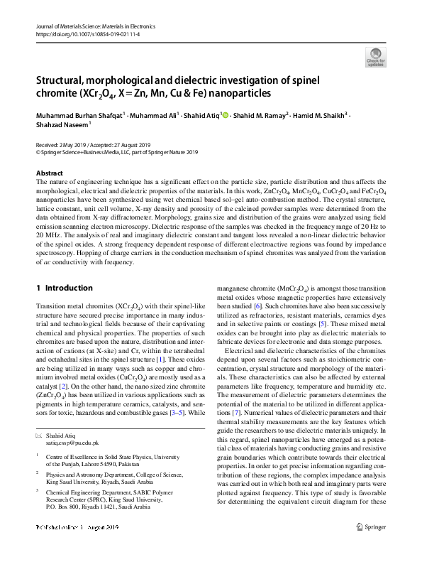 (PDF) Structural, morphological and dielectric investigation of spinel ...