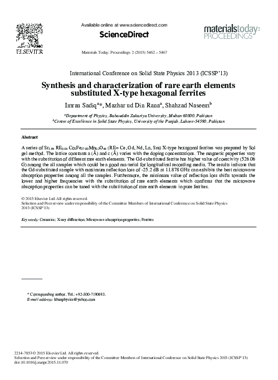 (PDF) Synthesis and Characterization of Rare Earth Elements Substituted ...