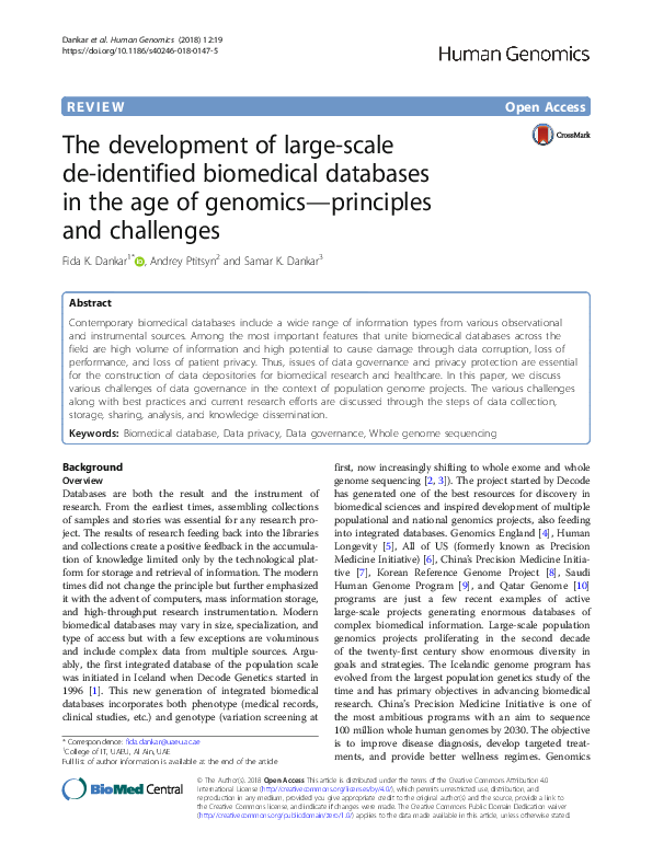 (PDF) The development of large-scale de-identified biomedical databases in the age of genomics ...