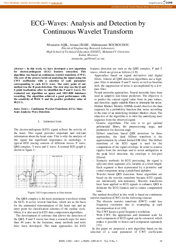 Pdf Ecg Waves Analysis And Detection By Continuous Wavelet Transform
