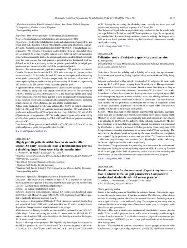(PDF) Validation study of subjective spasticity questionnaire