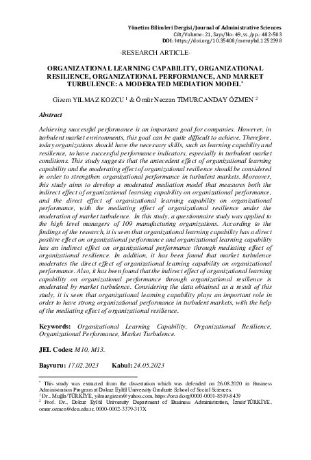 (PDF) ORGANIZATIONAL LEARNING CAPABILITY, ORGANIZATIONAL RESILIENCE, ORGANIZATIONAL PERFORMANCE ...