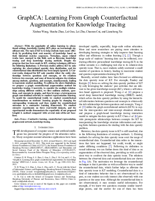 (PDF) GraphCA: Learning From Graph Counterfactual Augmentation for Knowledge Tracing
