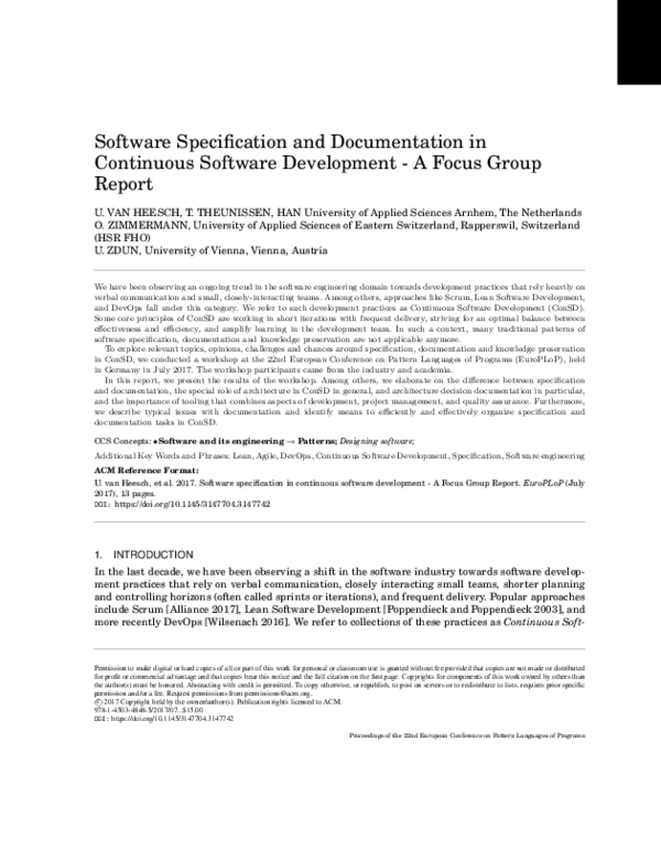 Pdf Software Specification And Documentation In Continuous Software Development