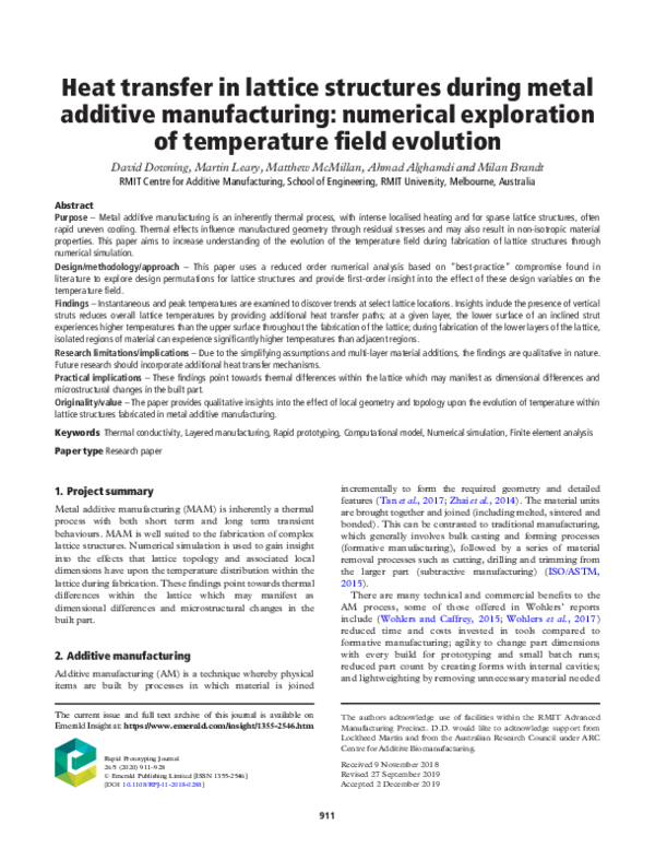 (PDF) Heat transfer in lattice structures during metal additive ...