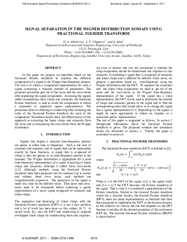 (PDF) Signal Separation In The Wigner Distribution Domain Using Fractional Fourier Transform