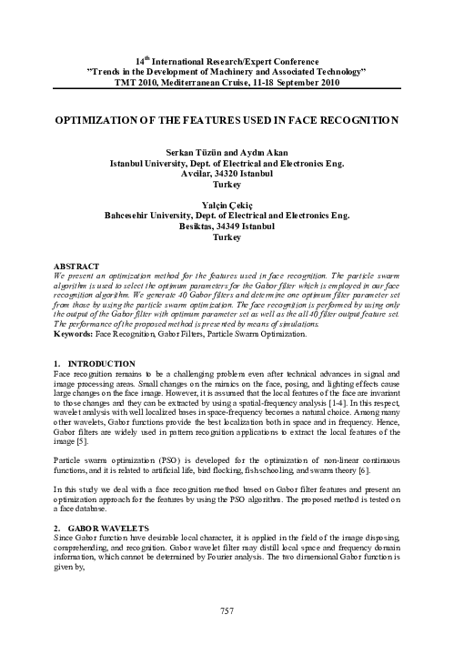 (PDF) Optimization of the Features Used in Face Recognition