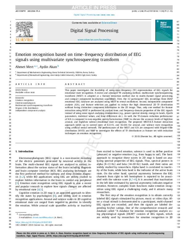 (PDF) Emotion recognition based on time–frequency distribution of EEG signals using multivariate ...