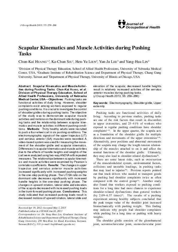 (PDF) Scapular Kinematics and Muscle Activities during Pushing Tasks