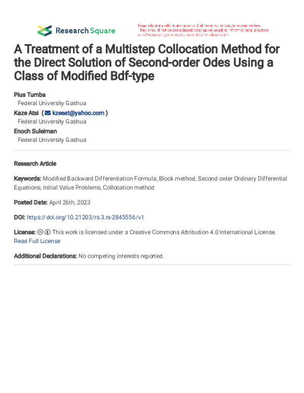 Pdf A Treatment Of A Multistep Collocation Method For The Direct Solution Of Second Order Odes