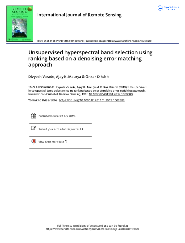 (PDF) Unsupervised hyperspectral band selection using ranking based on ...