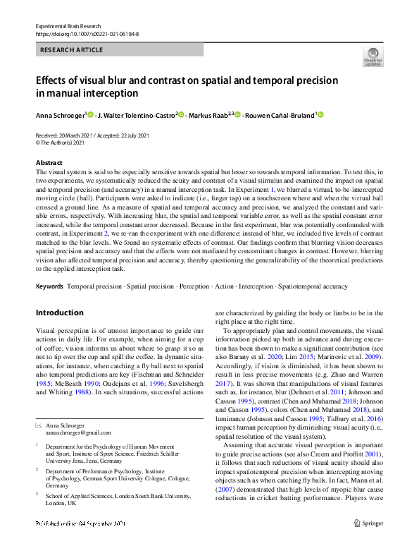 (PDF) Effects of visual blur and contrast on spatial and temporal ...