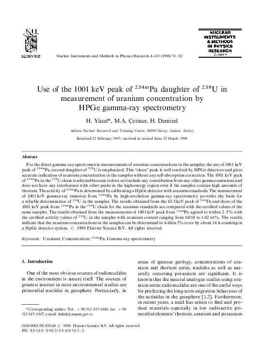 (PDF) Use of the 1001keV peak of 234mPa daughter of 238U in measurement ...