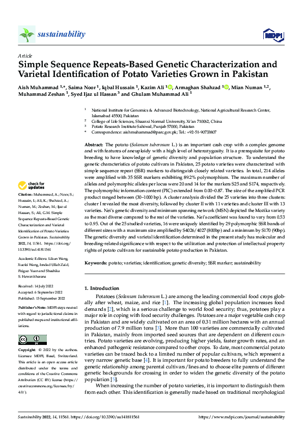 (PDF) Simple Sequence Repeats-Based Genetic Characterization and Varietal Identification of ...