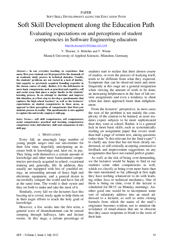 (PDF) Soft Skill Development along the Education Path Evaluating expectations on and perceptions ...