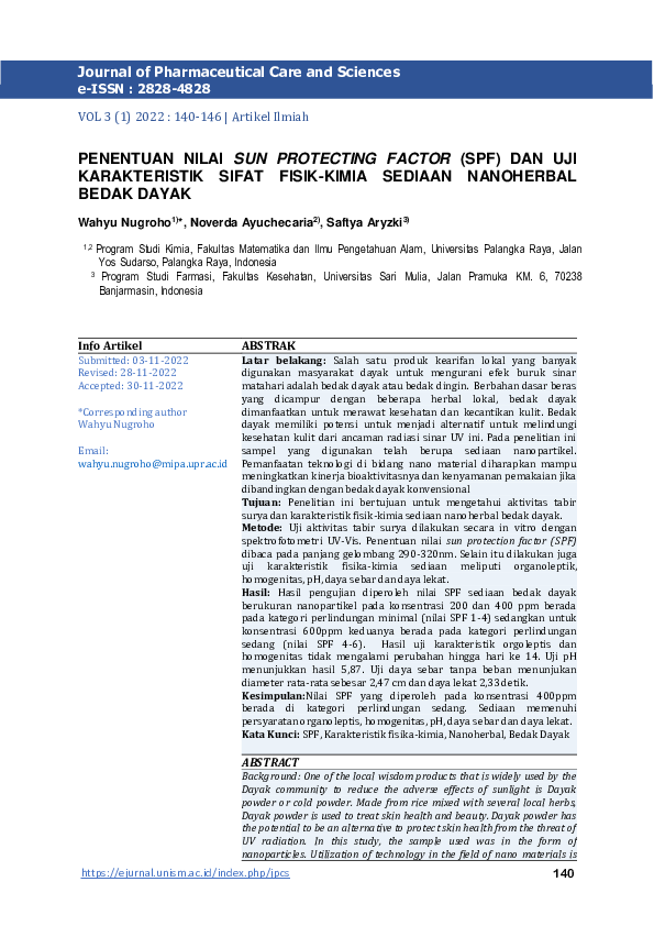 (PDF) Penentuan Nilai Sun Protecting Factor (SPF) Dan Uji Karakteristik Sifat Fisik-Kimia ...