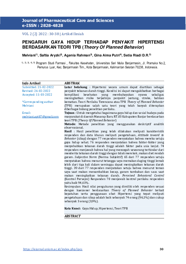 (PDF) Pengaruh Gaya Hidup Terhadap Penyakit Hipertensi Berdasarkan ...