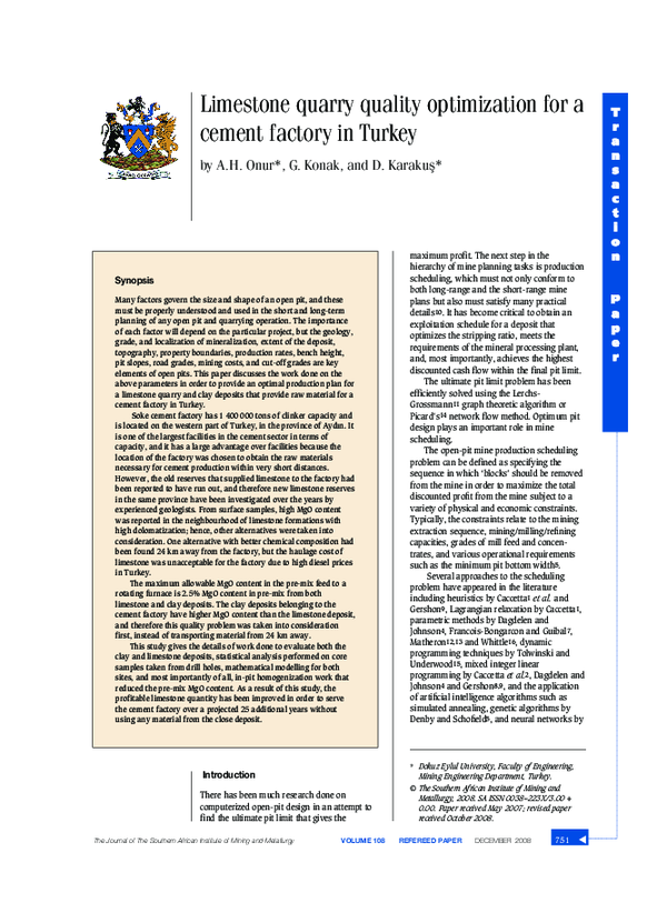 (PDF) Limestone quarry quality optimization for a cement factory in Turkey