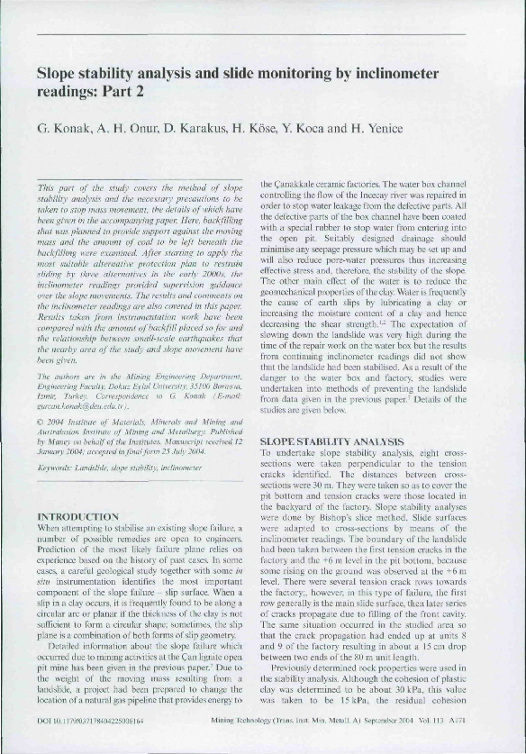 (PDF) Slope stability analysis and slide monitoring by inclinometer readings: Part 2