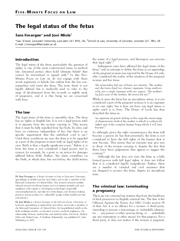 (PDF) The legal status of the fetus