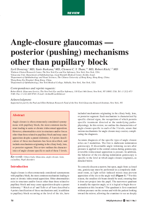 (PDF) Angle-closure glaucomas — posterior (pushing) mechanisms other ...