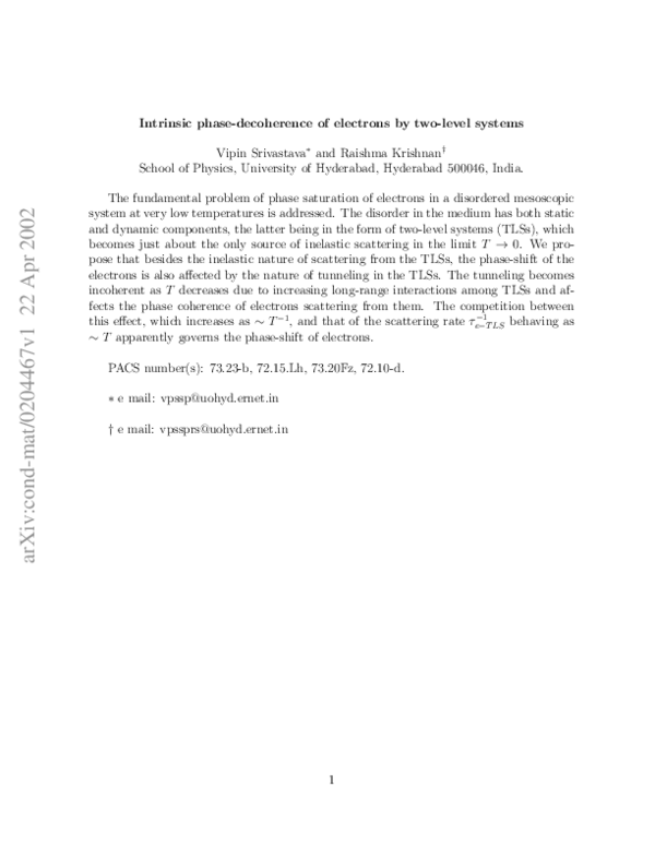(PDF) Intrinsic Phase-Decoherence of Electrons by Two-Level Systems