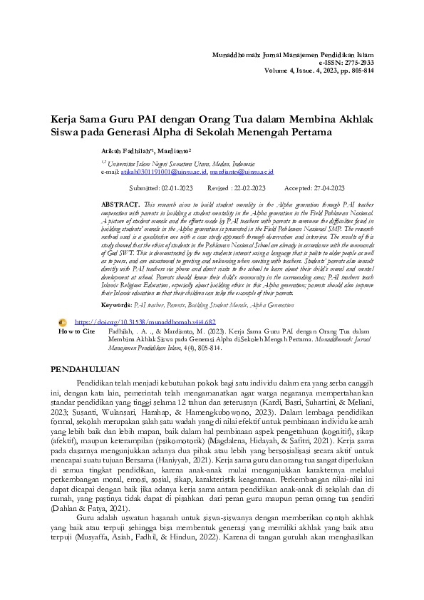 (PDF) Kerja Sama Guru PAI dengan Orang Tua dalam Membina Akhlak Siswa pada Generasi Alpha di ...