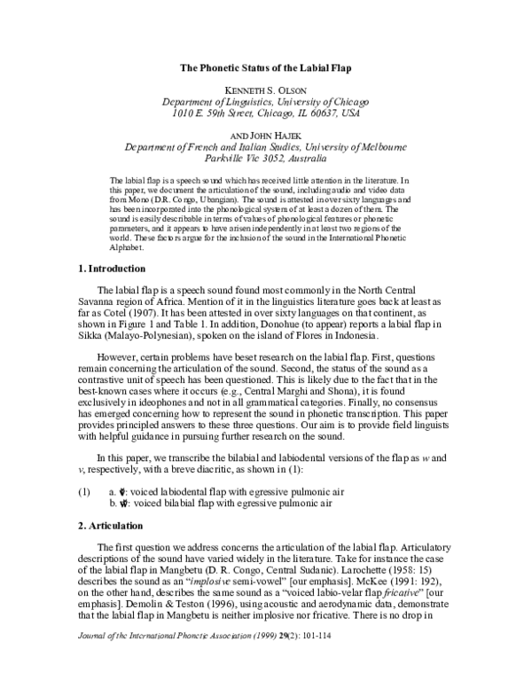 (PDF) The phonetic status of the labial flap