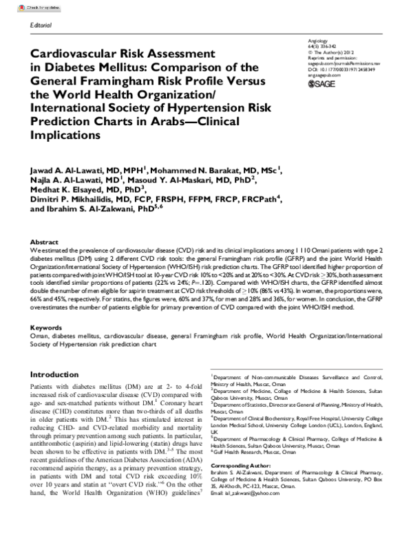(PDF) Cardiovascular Risk Assessment in Diabetes Mellitus