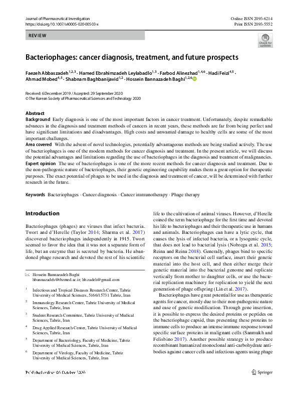 (PDF) Bacteriophages: cancer diagnosis, treatment, and future prospects