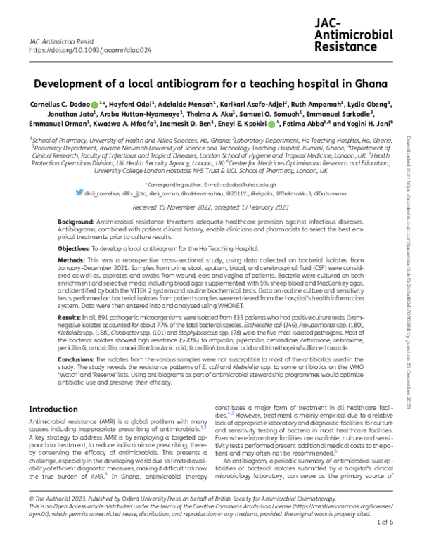 (PDF) Development of a local antibiogram for a teaching hospital in Ghana