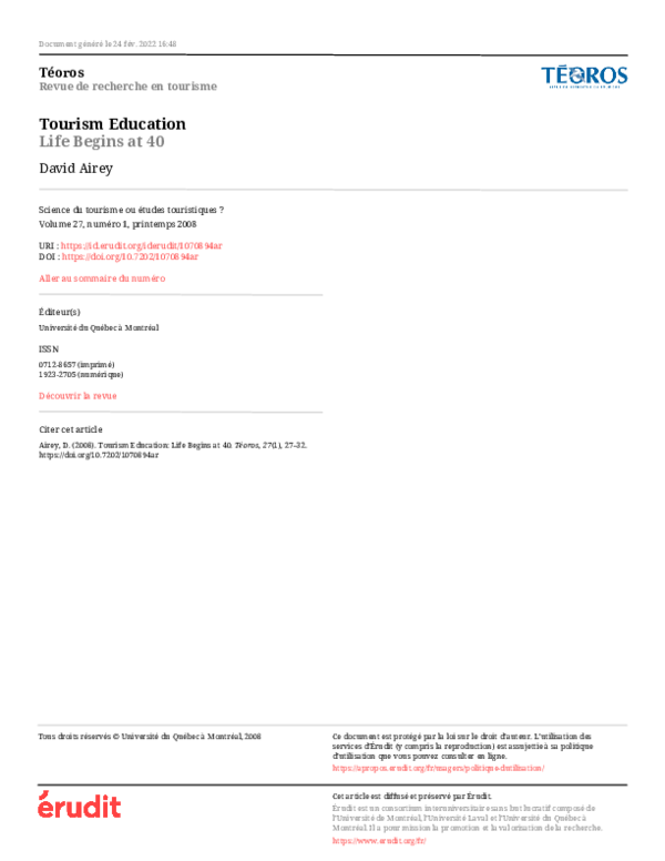 (PDF) Tourism Education