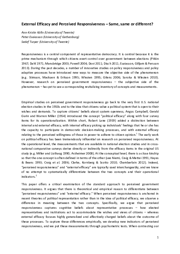 (PDF) External efficacy and perceived responsiveness- same, same or ...