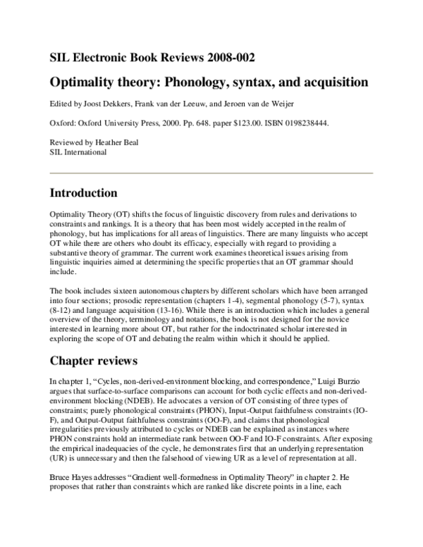 (PDF) Optimality theory : phonology, syntax, and acquisition