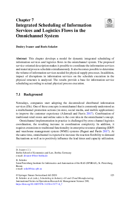 (PDF) Integrated Scheduling of Information Services and Logistics Flows ...