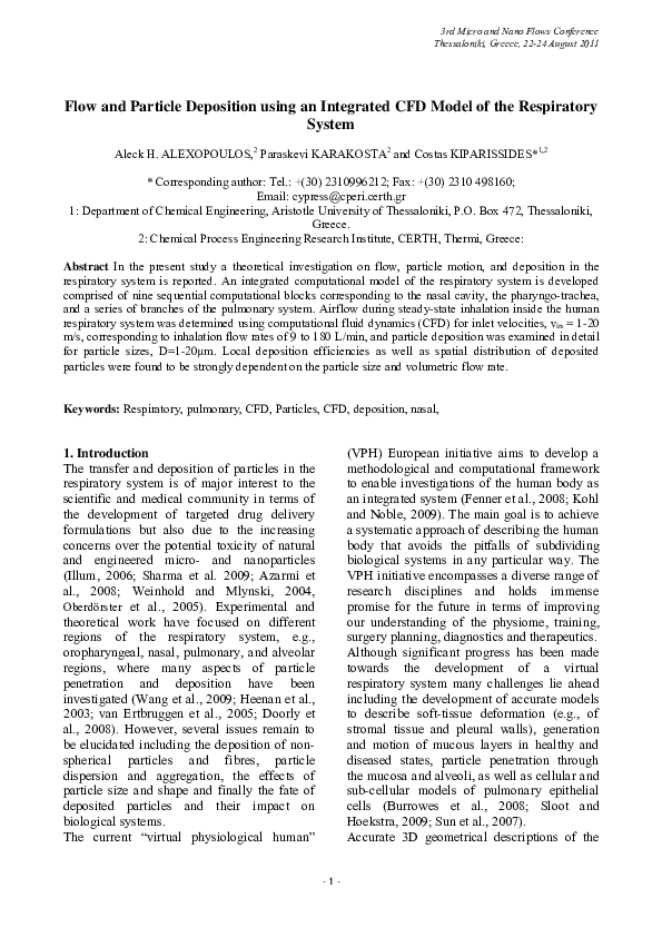 (PDF) Flow and particle deposition using an integrated CFD model of the respiratory system