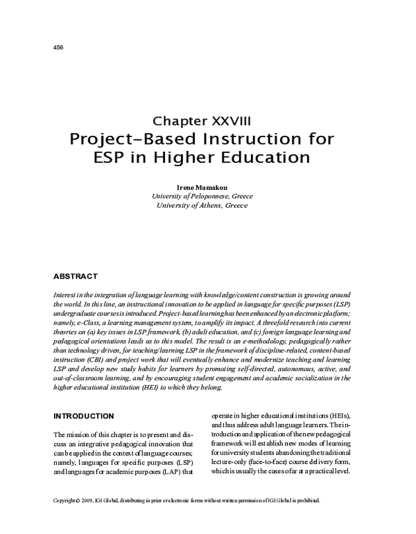 (PDF) Project-Based Instruction for ESP in Higher Education